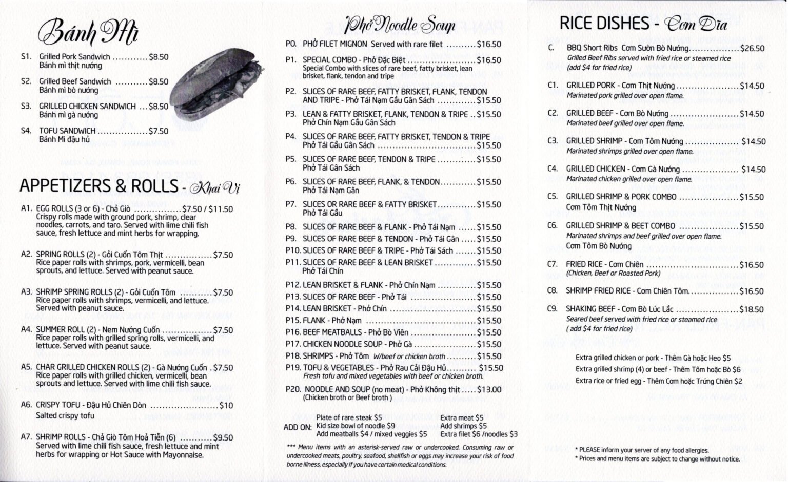 Our Menu – Pho Tan Poway
